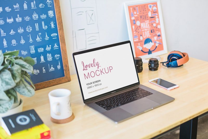 Macbook pro on a table - Lovely Mockups