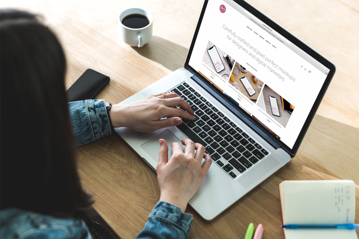 Macbook Mockup Of A Woman While Coding - Lovely Mockups