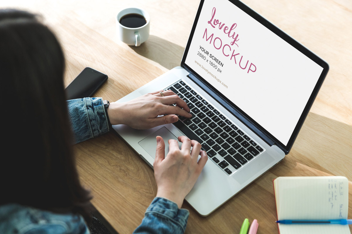 Macbook Mockup Of A Woman While Coding - Lovely Mockups