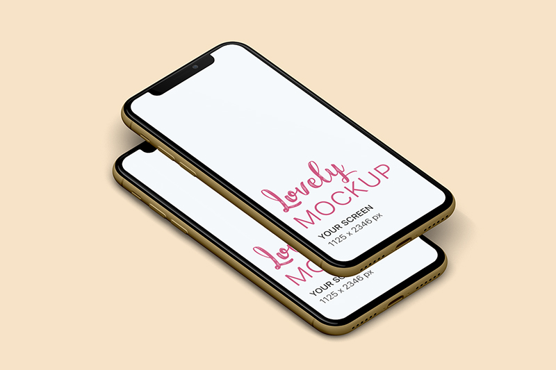 Mockup Featuring Overlapping iPhones Over A Solid Color Surface ...