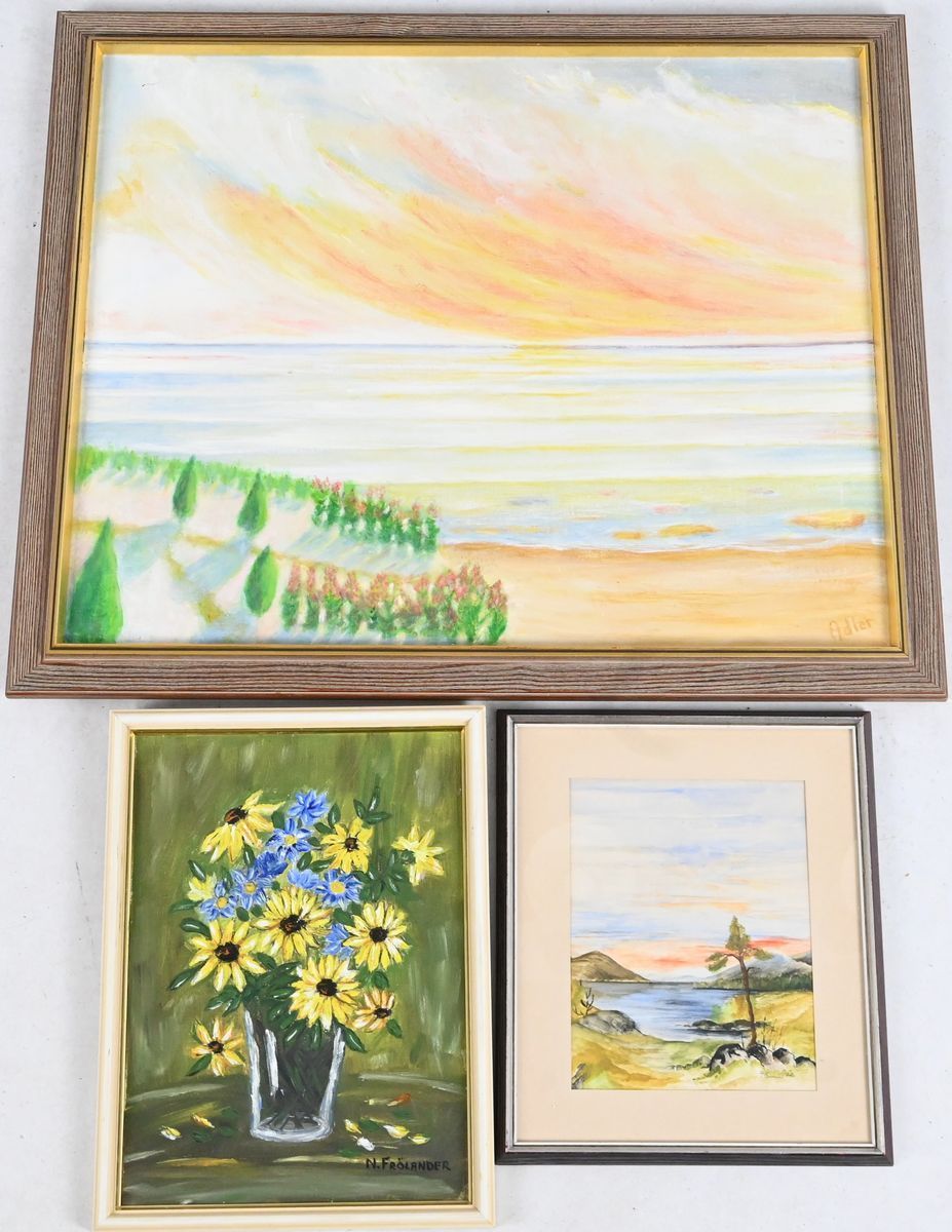 2st oljemålningar och akvarell (117264) — Luleå Auktionsverk