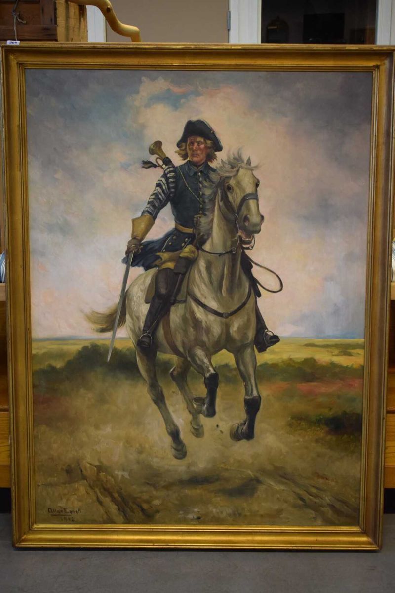 Stor oljemålning Karolin till häst Allan Egnell 1942 (16094) — Luleå ...