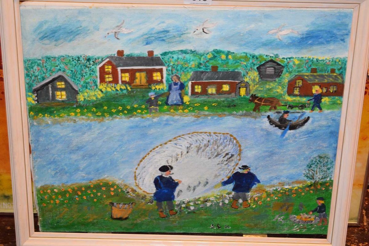 Oljemålning Fiske Siv Eriksson (19730) — Luleå Auktionsverk