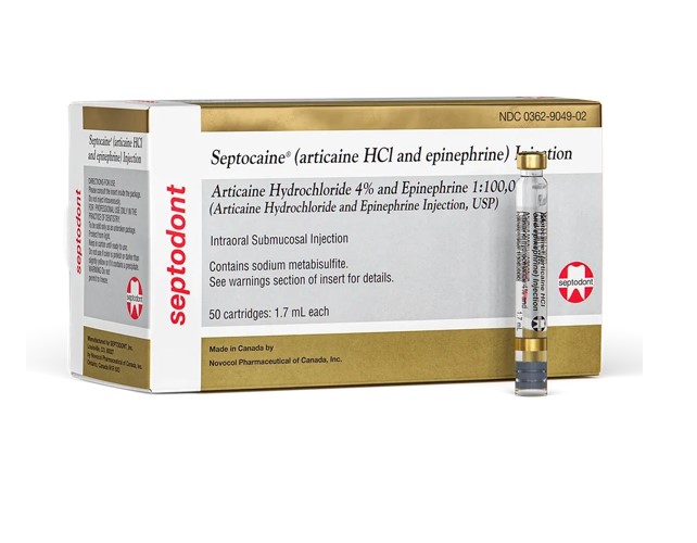 Septocaine w/ Epinephrine Articaine Hydrochloride 4% - 1:100000 (Gold ...