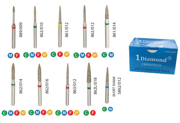 1Diamond - Single Use Diamond Burs - Flame - sourceonedental.com