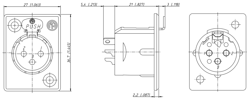 NC3FP-1 NEUTRIK Ficha Cannon (XLR) 3 pinos fêmea para painel