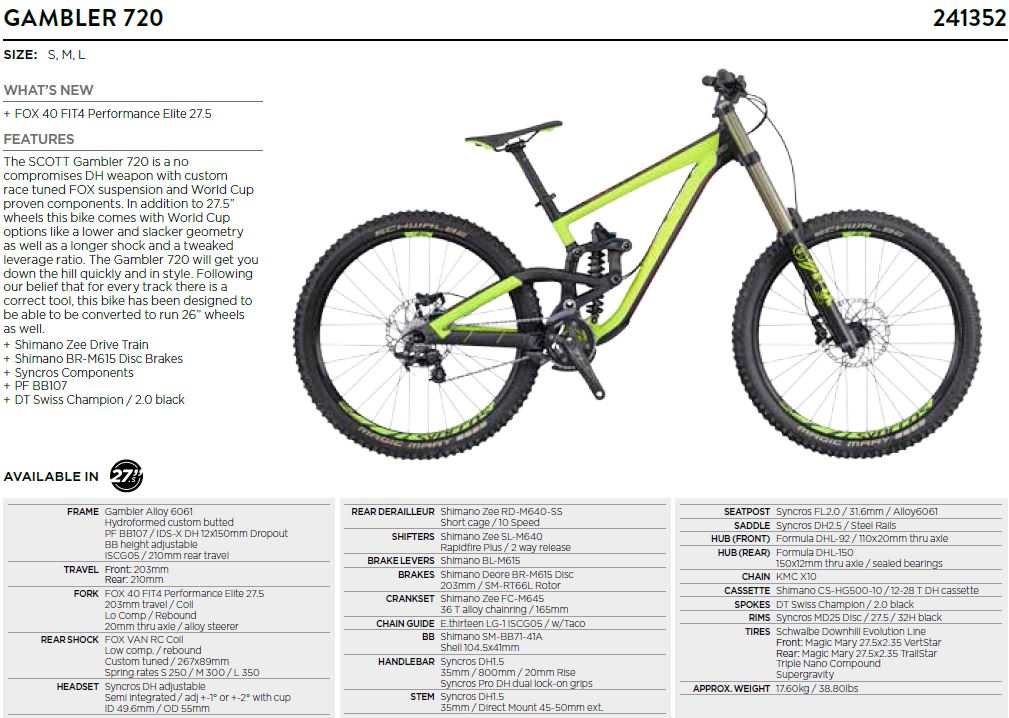 2016 Scott Sports – Downhill Bike – Gambler 710, 720, 730 + Video