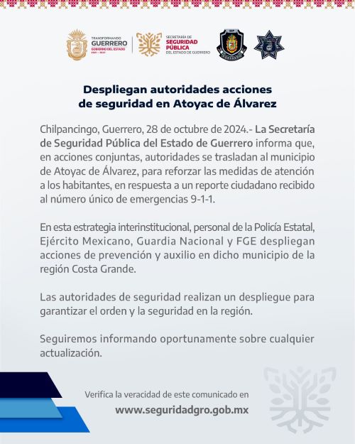 Despliegan autoridades acciones de seguridad en Atoyac de Álvarez ... Despliegan autoridades acciones de seguridad en Atoyac de Álvarez ...