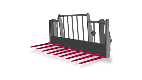 Fork with grab for handling manure/straw