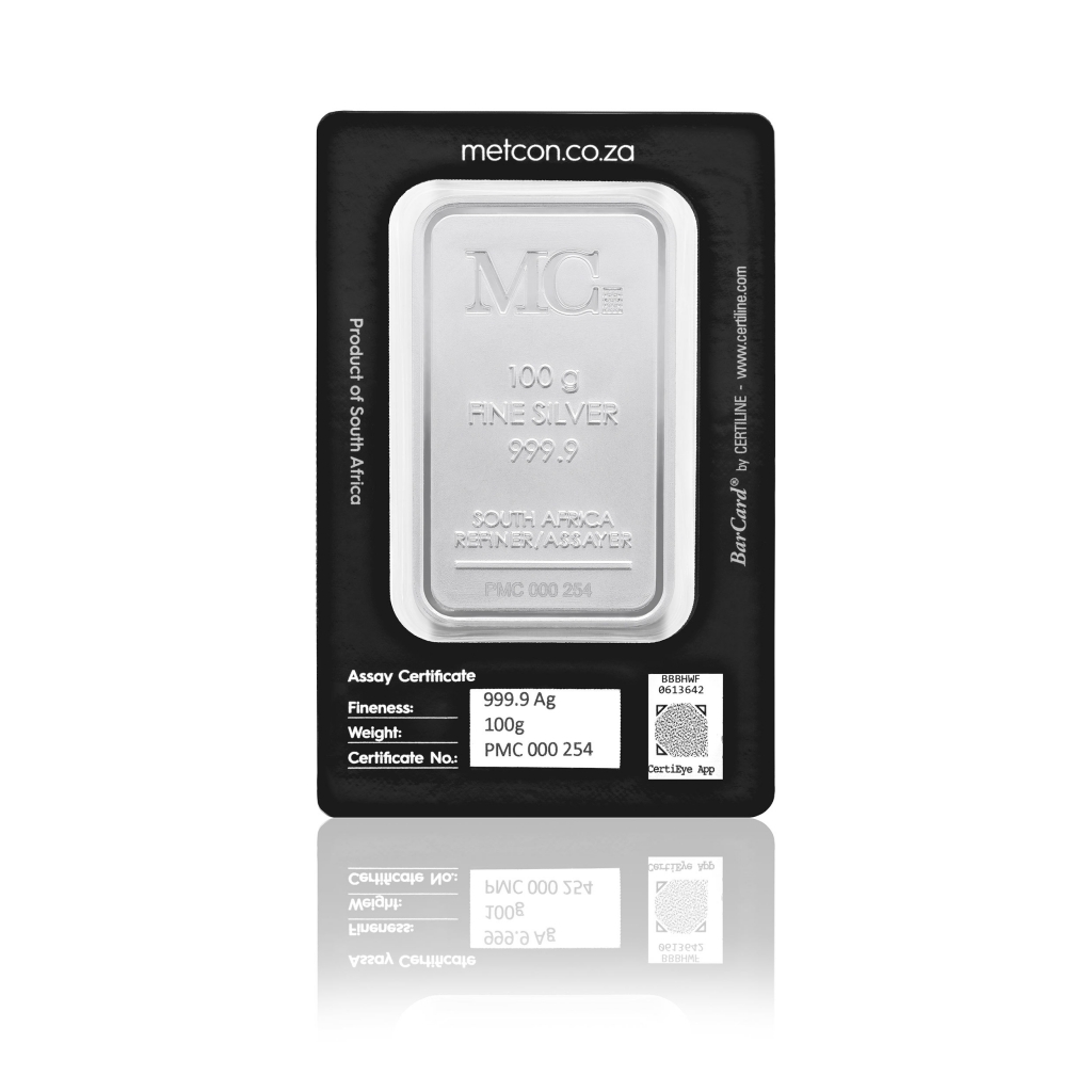 100g Fine Silver Minted Bar MC Square - MetCon