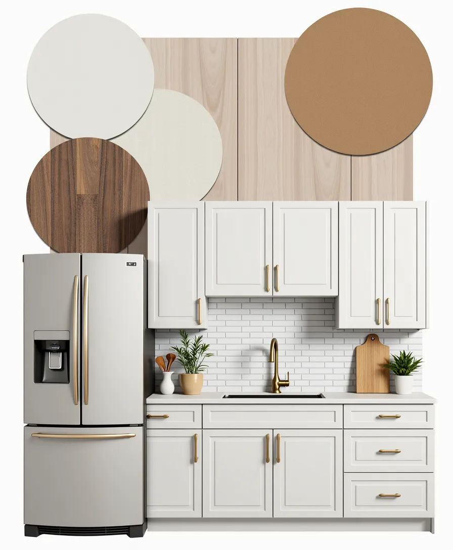 Sleek Minimalist Kitchen: White, Beige & Light Brown
