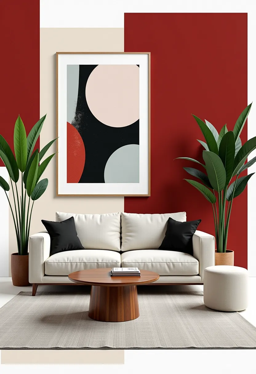 Modern Living Room Design: Bold Black, White & Red Elegance