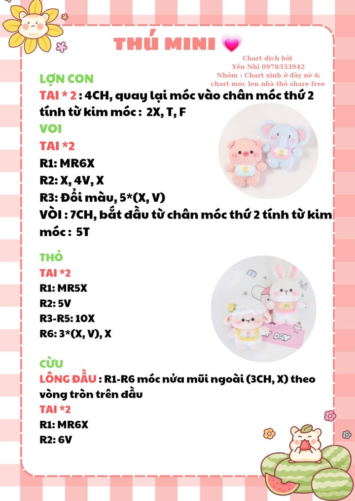 Bộ chart móc len Thú Xinh Mini 🐷🐼🐱🐶 M.n có thắc mắc về chart cmt m ...