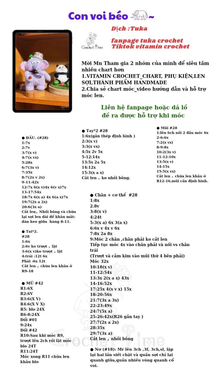 Khám Phá Chart Đan Móc Len Dễ Thương: Chú Voi và Gấu Panda / 2025-05-0 ...