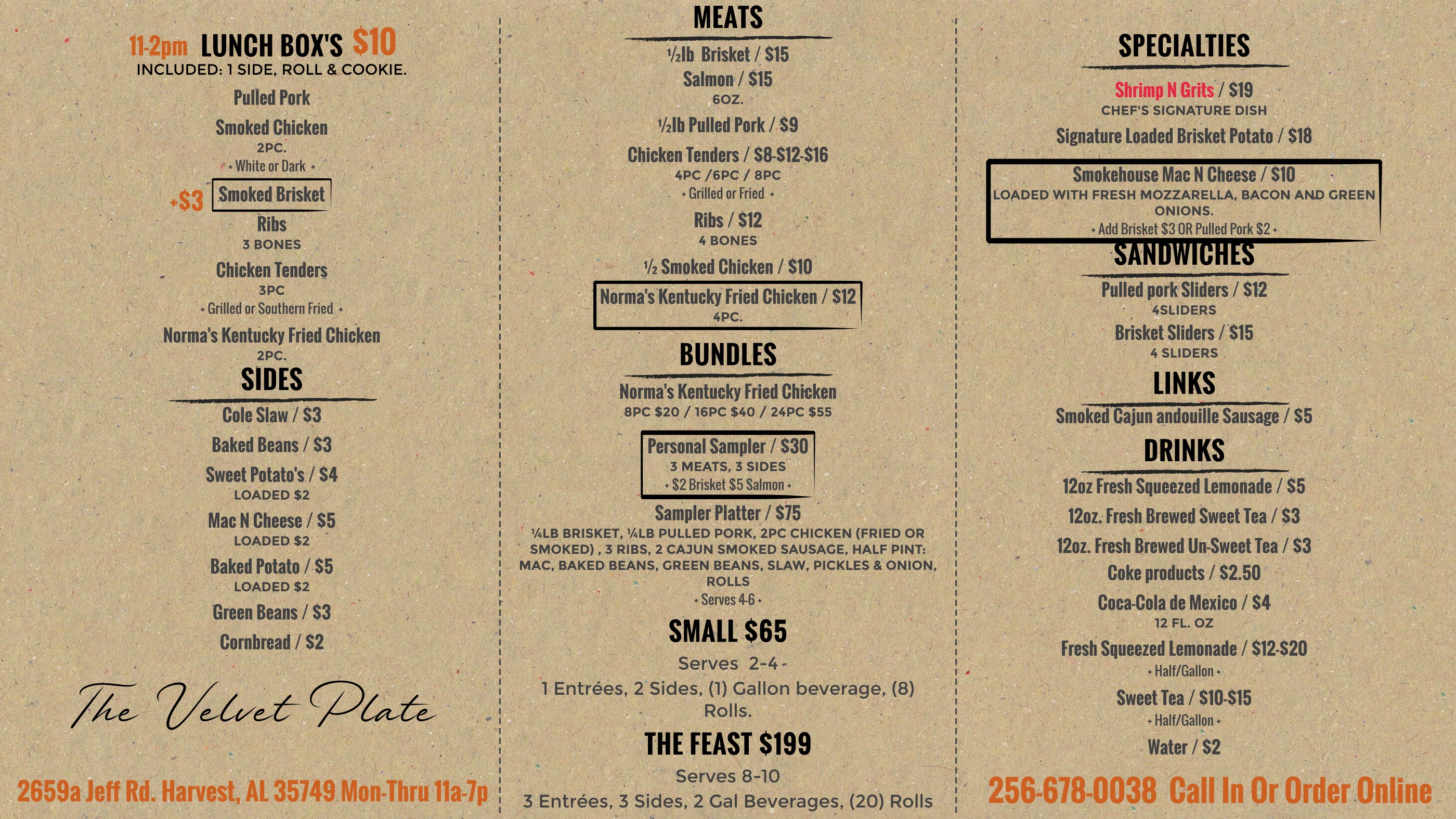 The Velvet Plate Online Ordering