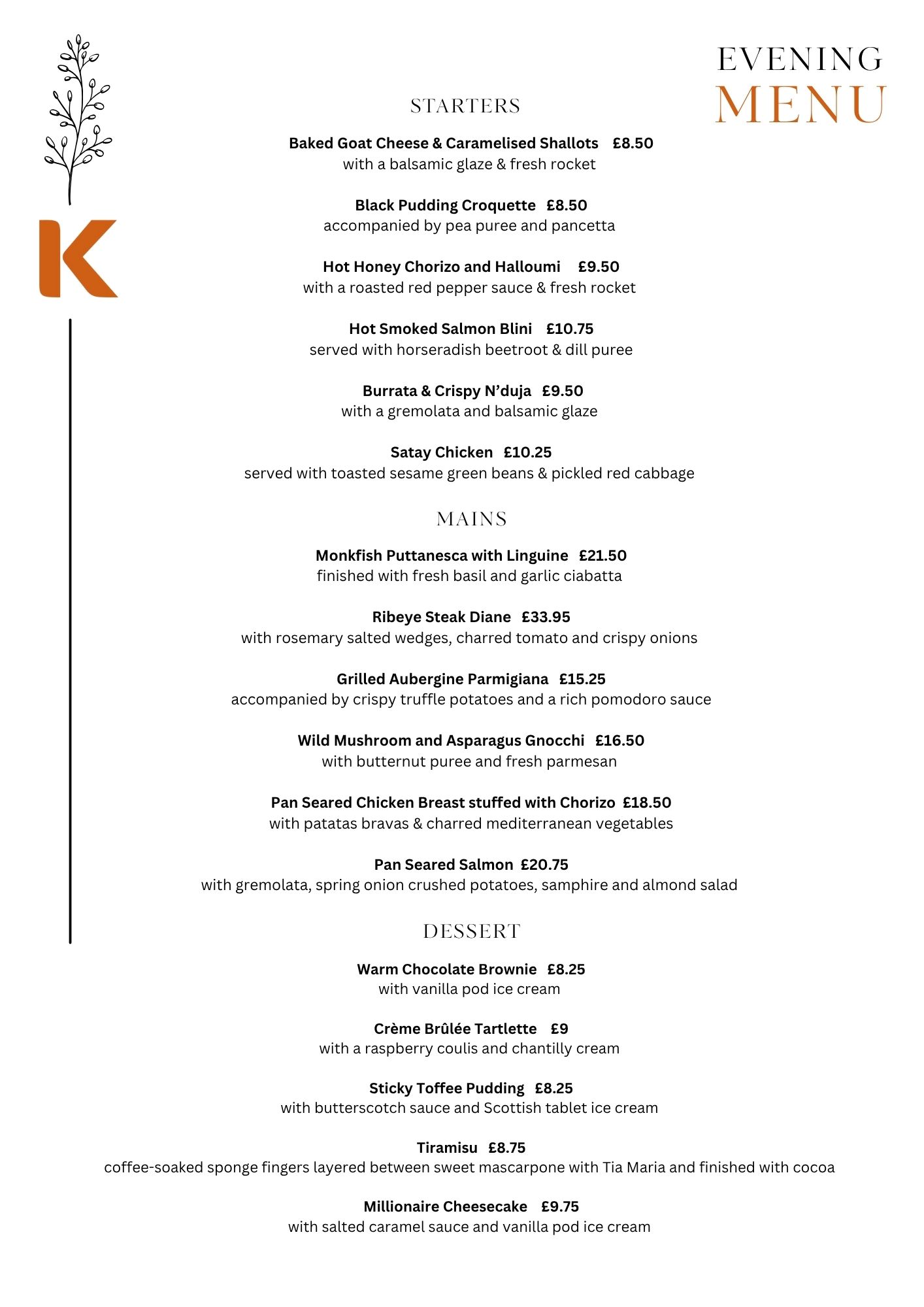 Menus - Kippie Lodge