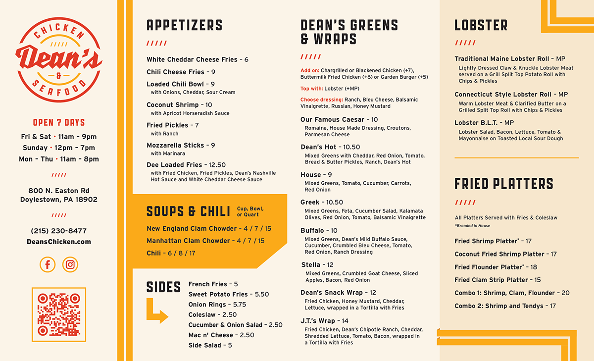 Dean's Chicken & Seafood Menu Design // Mind Your Design