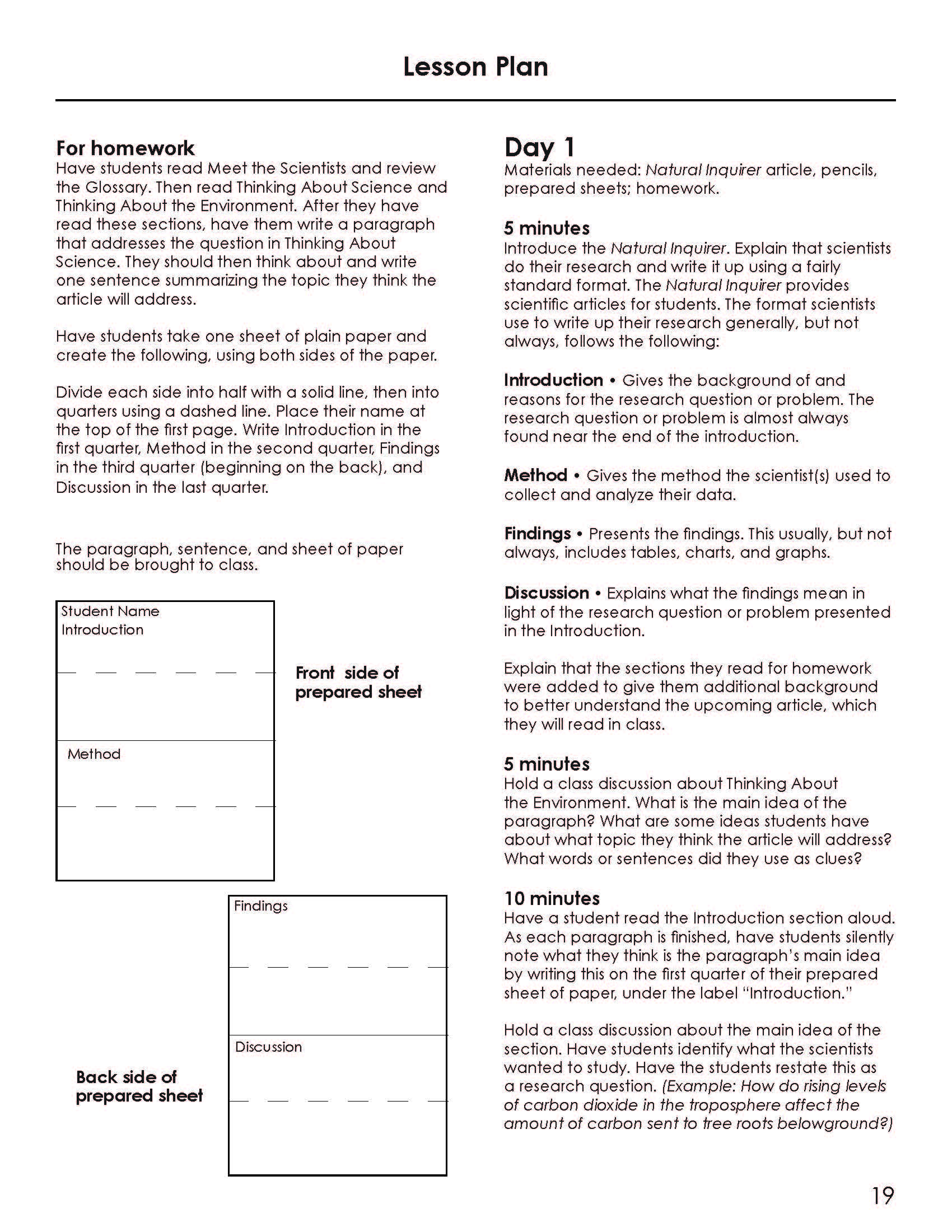 Lesson Plan - Reading a Natural Inquirer Article - FACELook - Natural ...