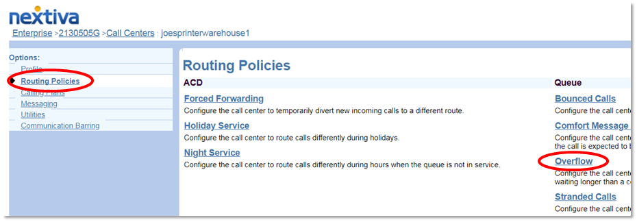 Call Center routing adjustment: overflow | Nextiva Support