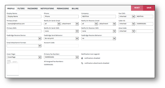 Nextiva vFAX Profile and Settings | Nextiva Support
