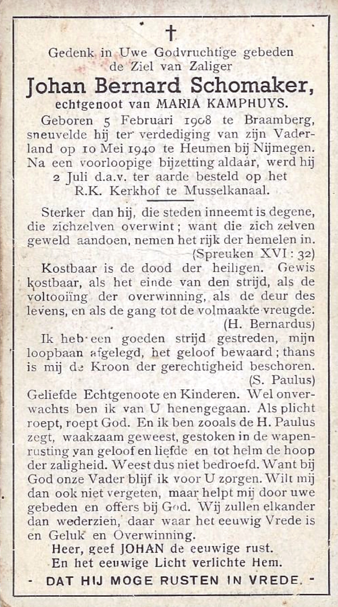 Johan Bernard Schomaker | Oorlogsgravenstichting