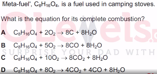 Balancing Combustion Equations Quiz – Olevels.Com