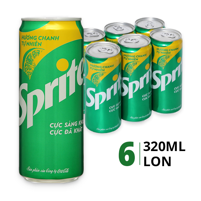 Lốc nước ngọt Sprite lon 320ml (6 Lon)