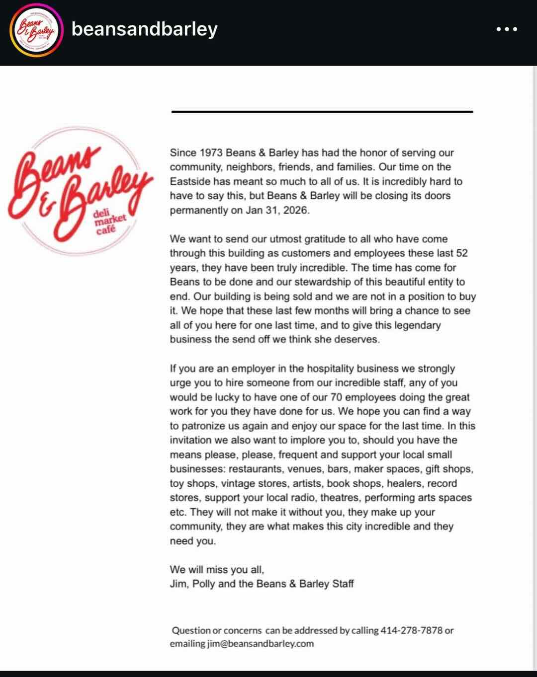 Iconic Beans & Barley to close its doors after 52 years serving the ...