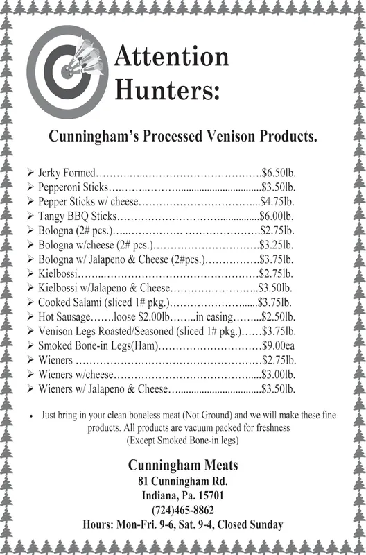 WEDNESDAY, OCTOBER 16, 2019 Ad - Cunningham Meats - The Punxsutawney Spirit