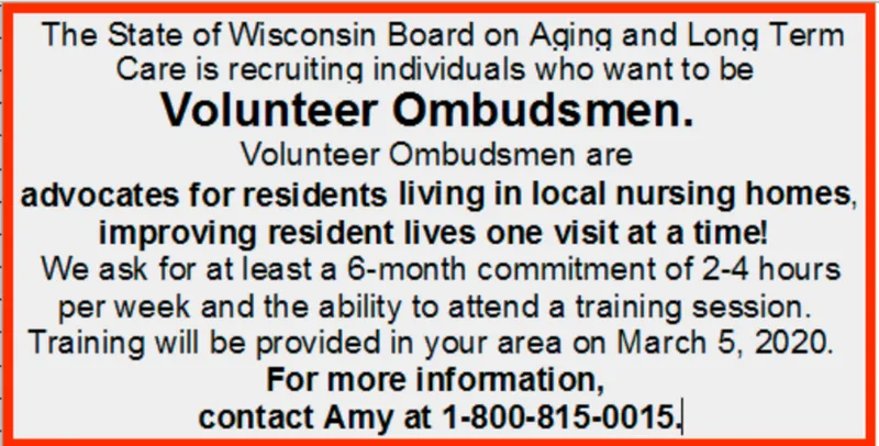FRIDAY, JANUARY 31, 2020 Ad - State of Wisconsin Board on Aging & Long ...