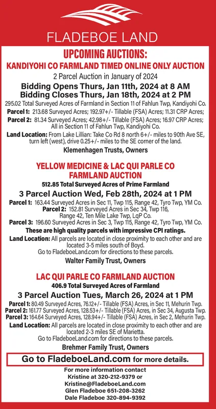 FRIDAY, JANUARY 12, 2024 Ad - Fladeboe Land - West Central Tribune