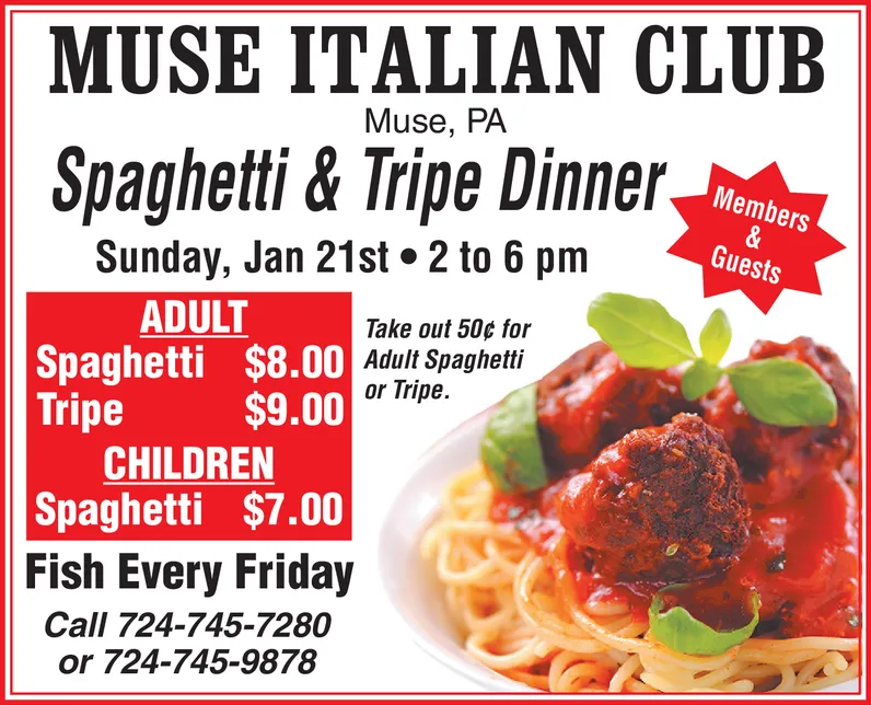 FRIDAY, JANUARY 19, 2024 Ad - Muse Italian Club - Observer-Reporter