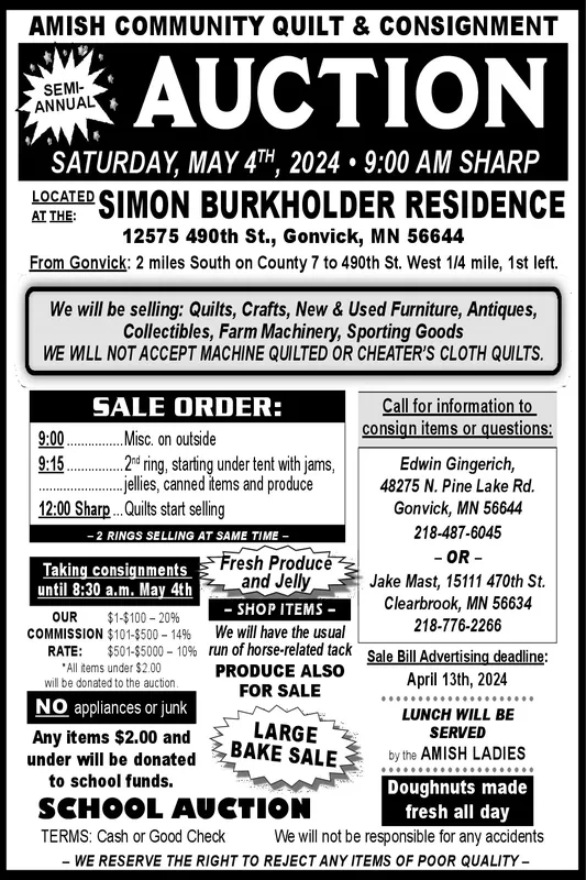 TUESDAY, APRIL 30, 2024 Ad - Amish Community Quilt & Consignment ...