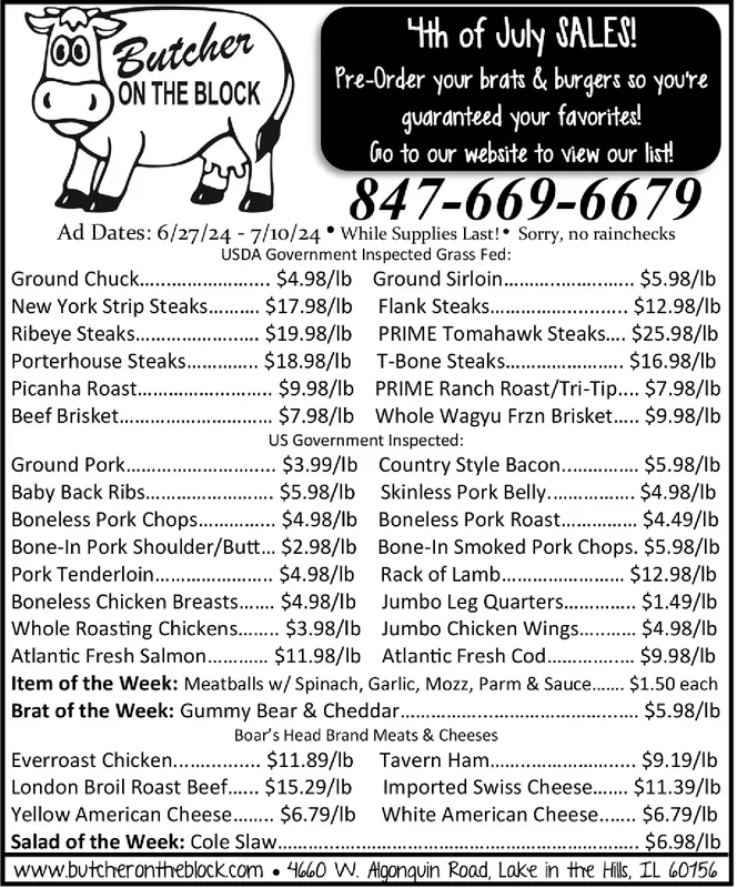 FRIDAY, JUNE 28, 2024 Ad - Butcher on the Block - Northwest Herald