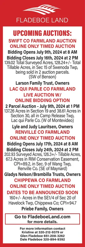 FRIDAY, JUNE 28, 2024 Ad - Fladeboe Land - West Central Tribune