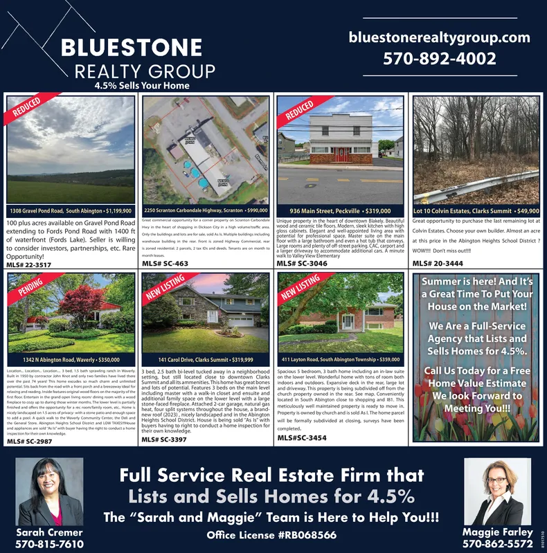 WEDNESDAY, JULY 3, 2024 Ad - Bluestone Realty Group - Sarah Cremer & Maggie Farley - The ...