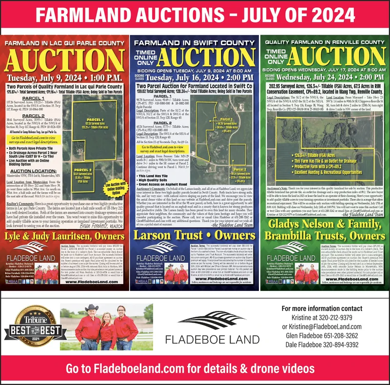 SATURDAY, JULY 6, 2024 Ad - Fladeboe Land - West Central Tribune