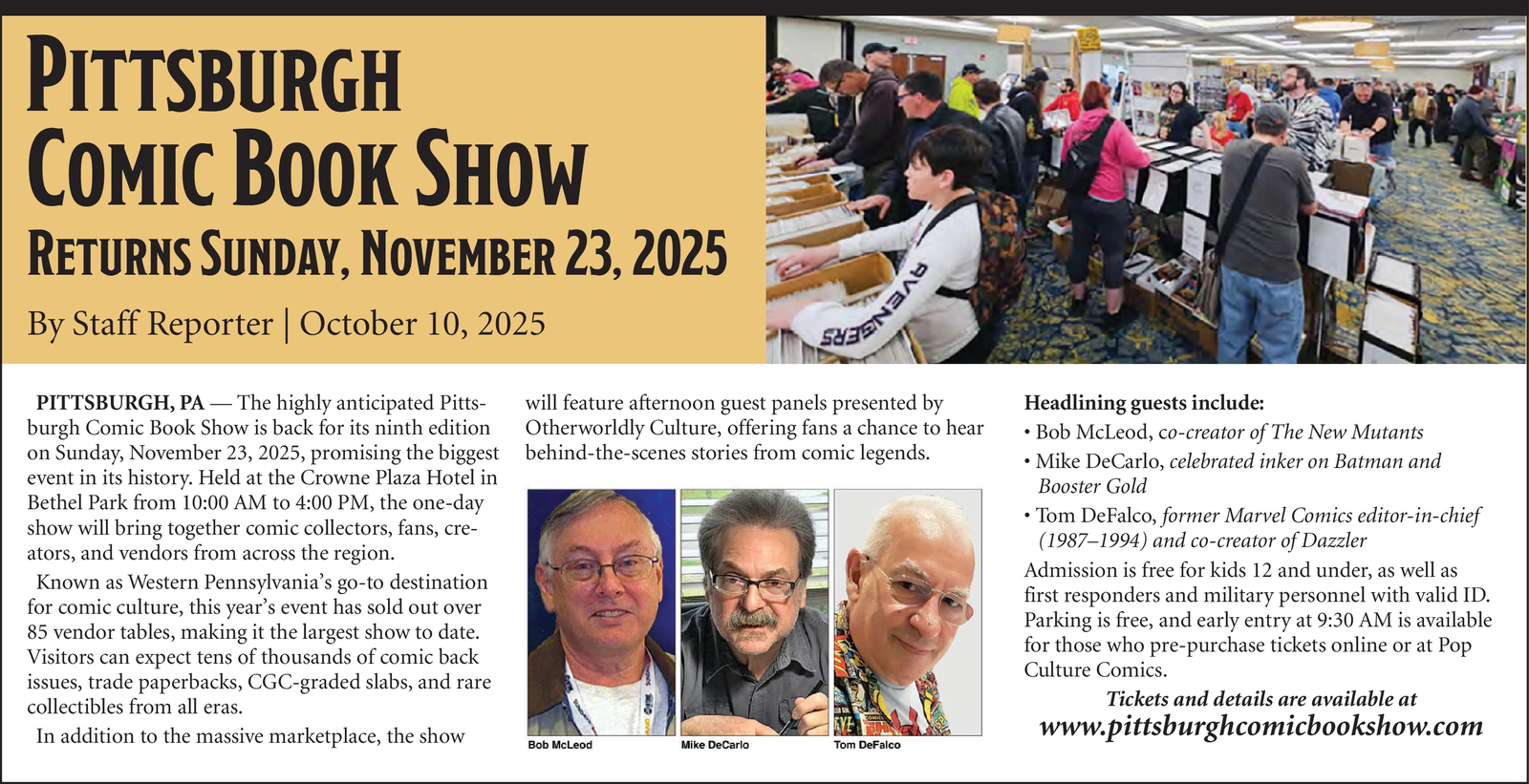 SATURDAY, NOVEMBER 1, 2025 Ad - Pittsburgh Comic Book Show - Tribune-Review