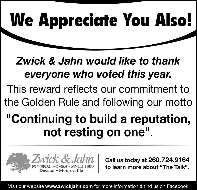 THURSDAY, JUNE 28, 2018 Ad - Zwick & Jahn Funeral Homes - Decatur Daily ...