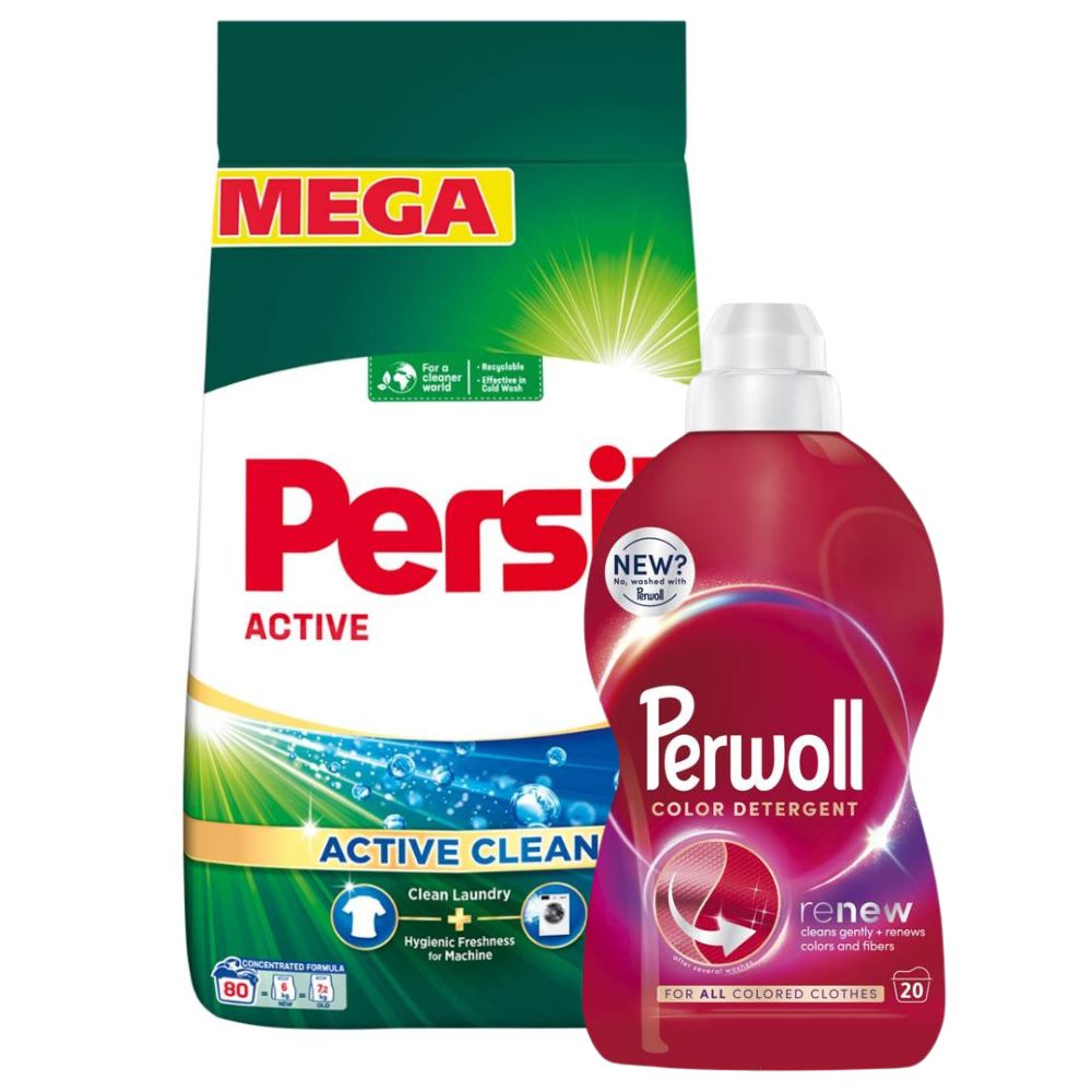 Persil Active Clean Прашок за перење 6кг и Подарок Perwoll Renew Color ...