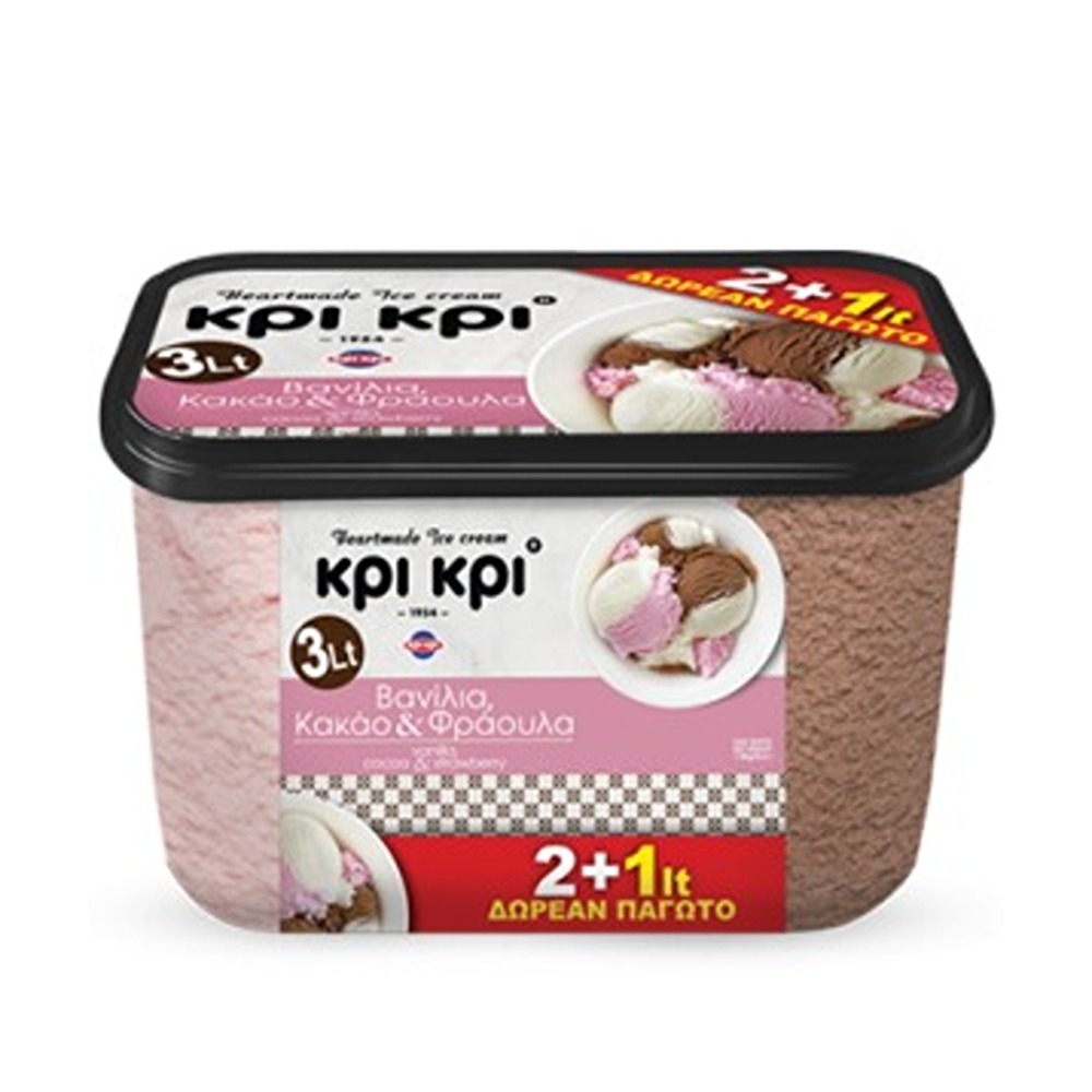 Kri Kri Heartmade Сладолед од ванила, какао и јагода 3л (Замрзнато ...
