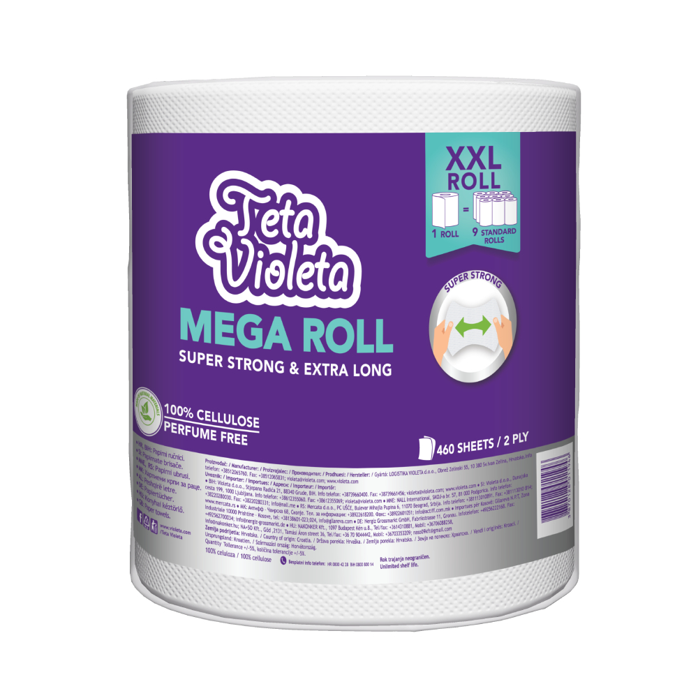 Teta Violeta Mega roll Двослоен кујнски бришач 460 листа 1 парче - Paket.mk