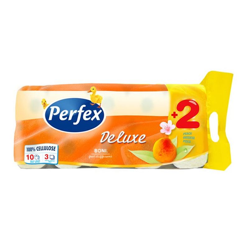 Paket.mk - Perfex Deluxe Трослојна тоалетна хартија Праска 8+2 ролни