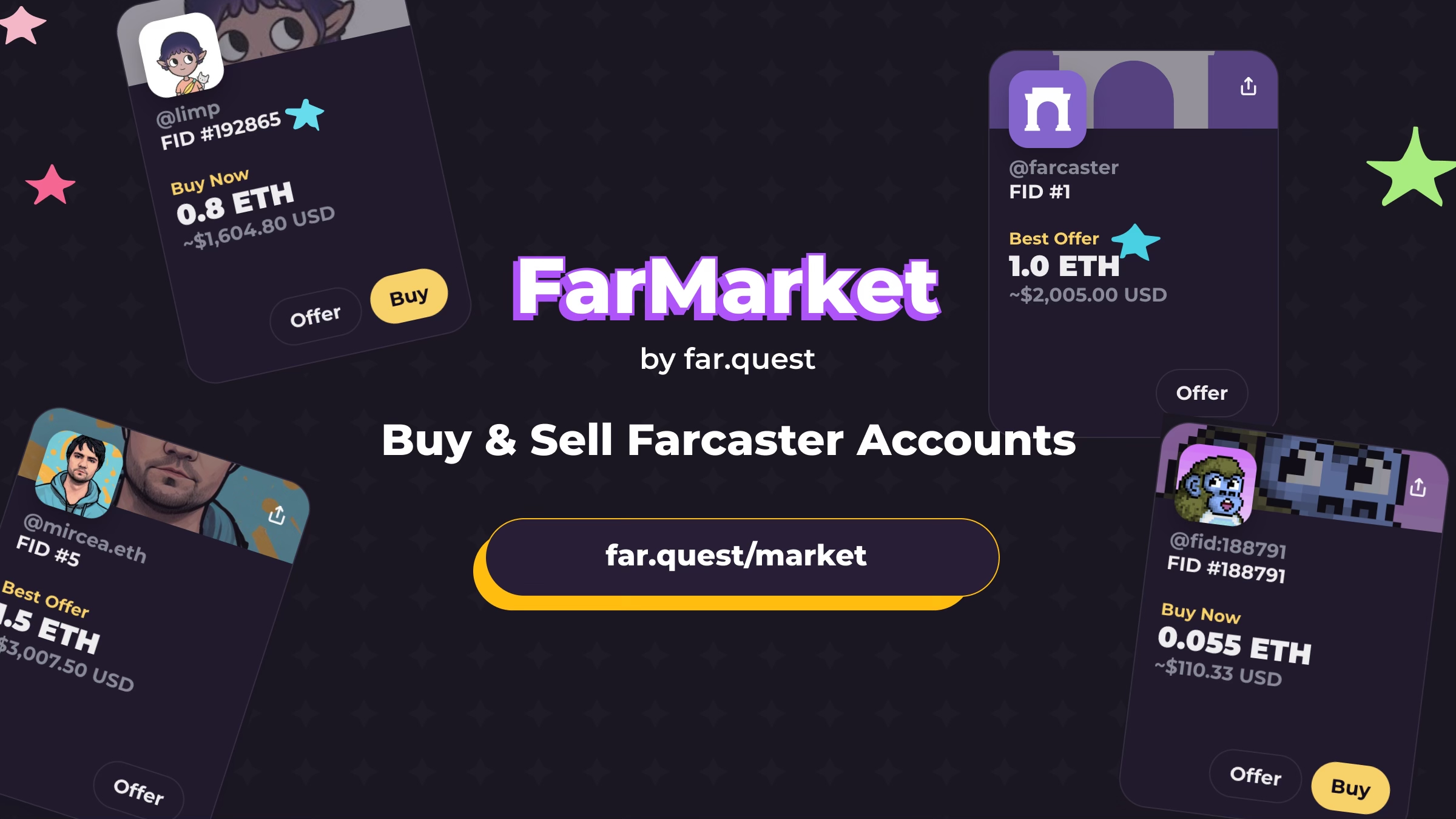FarMarket is live: buy and sell Farcaster accounts on far.quest!