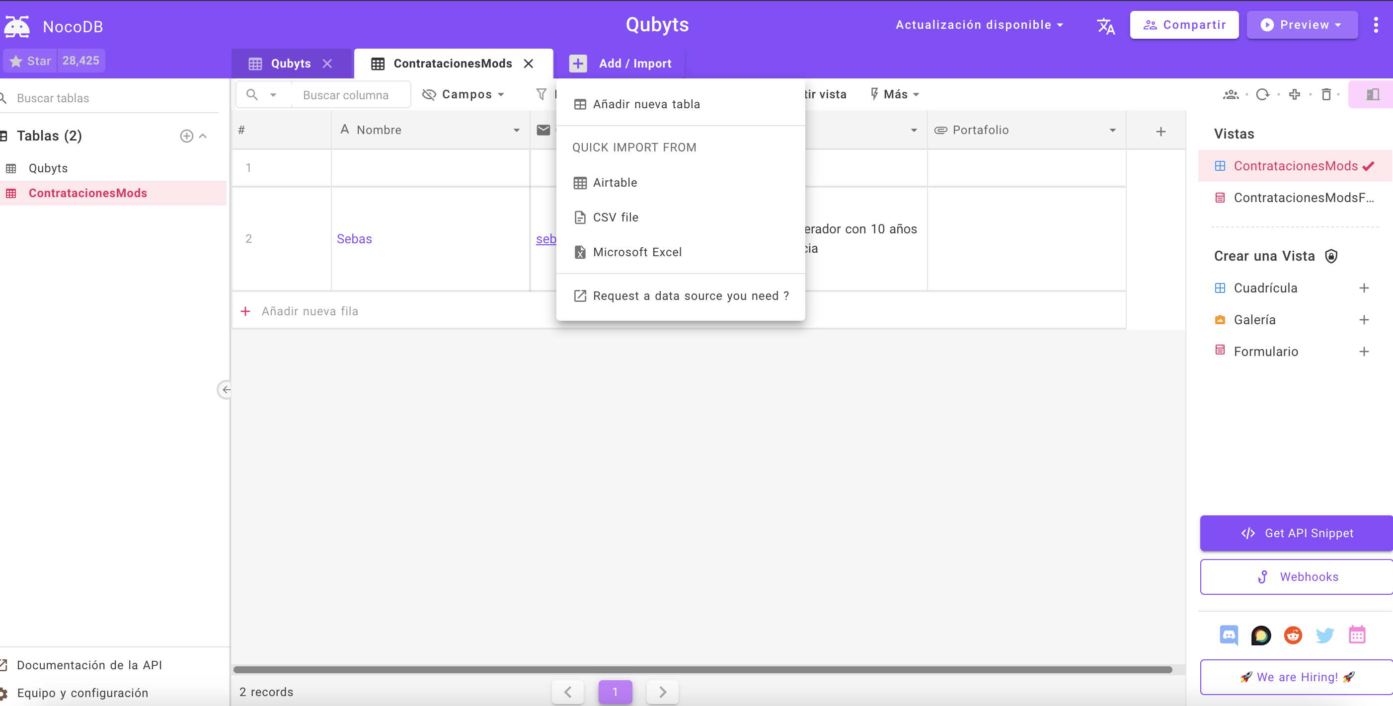 Formulario de contacto con NocoDB y notificación en un canal de Discord