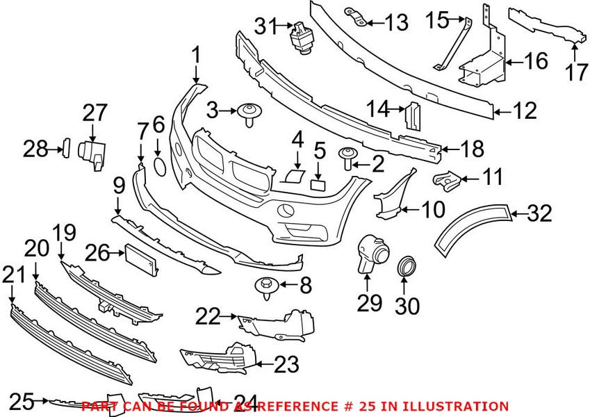 Grille – Front Passenger Side Lower Genuine BMW 51117303114