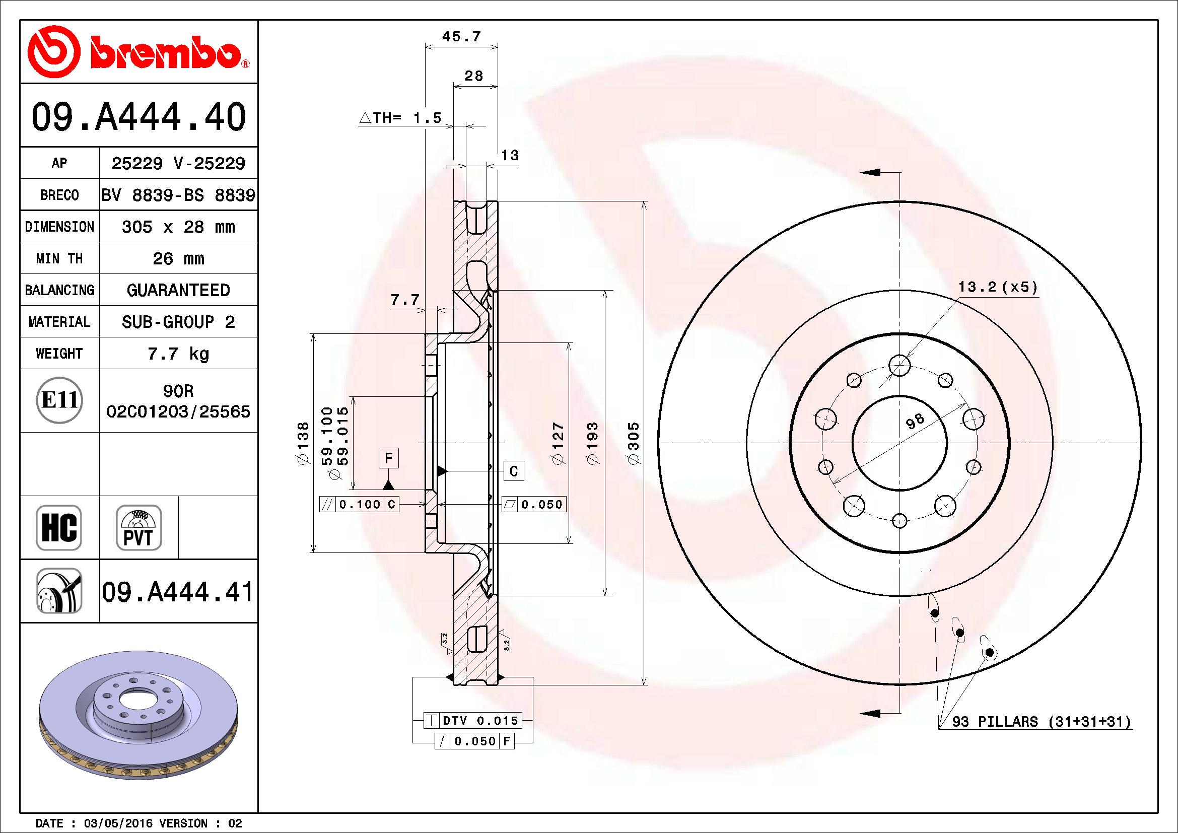 Brembo Disc Brake Rotor – Front (305mm) Brembo 09.A444.41