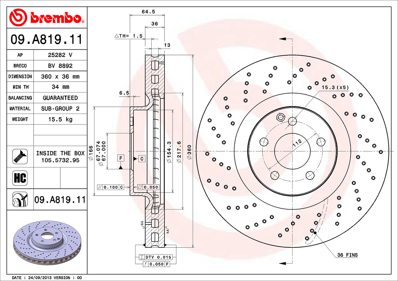 Mercedes Brembo Disc Brake Rotor – Front (360mm) 221421181207 Brembo 09 ...