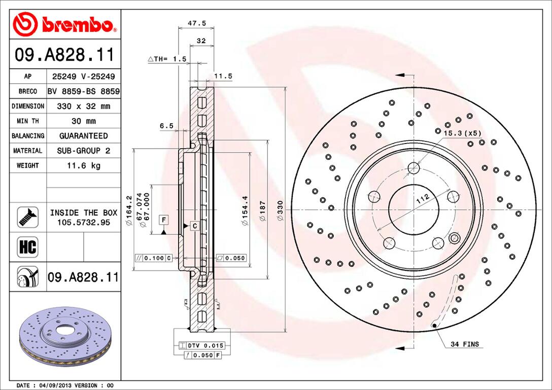 Mercedes Brembo Disc Brake Rotor – Front (330mm) 220421181264 Brembo 09 ...