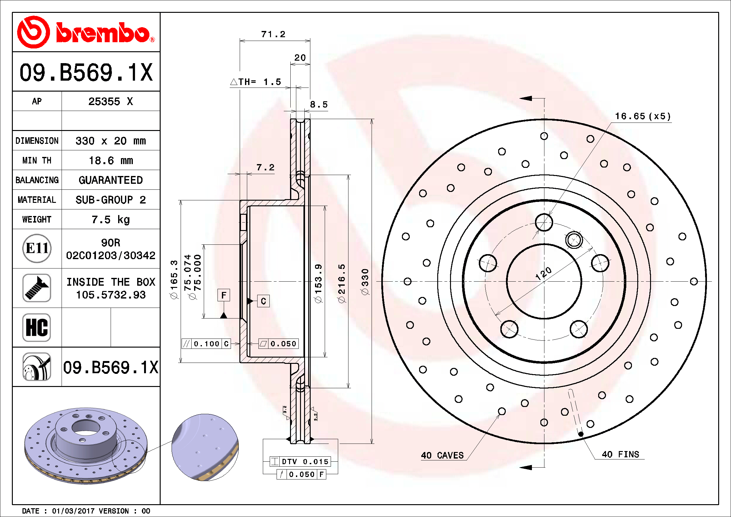 BMW Brembo Disc Brake Rotor – Rear (330mm) (Xtra) 34206886482 Brembo 09 ...